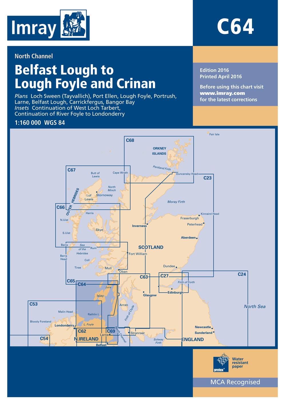 Imray Chart C64 North Channel Belfast Lough to Lough Foyle and Crina